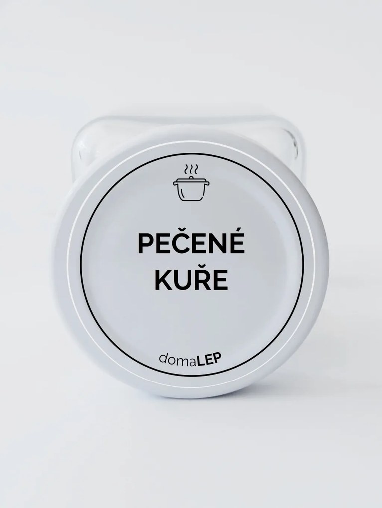 Samolepka na kořenky PEČENÉ KUŘE průhledná 5 cm tučné písmo
