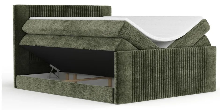 Tmavě zelená boxspring postel s úložným prostorem 160x200 cm Bergamo – Maison de Rêve