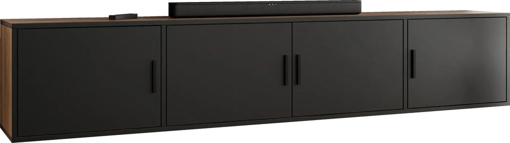 TV skříňka ROJO 4 dub Craft zlatý + černý uzavřená TV skříňka s policí