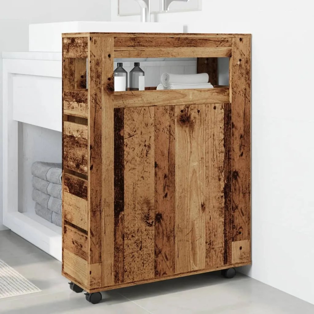 Úzká Koupelnová Skříňka Na Kolečkách Old Wood Kompozitní Dřevo
