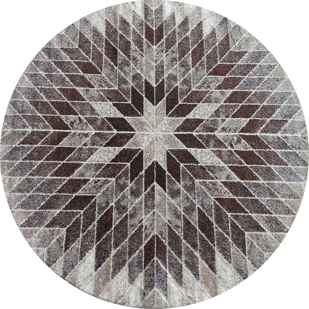 DY Béžový kulatý koberec s geometrickým vzorem Panamero 10 Rozměr: 80 cm