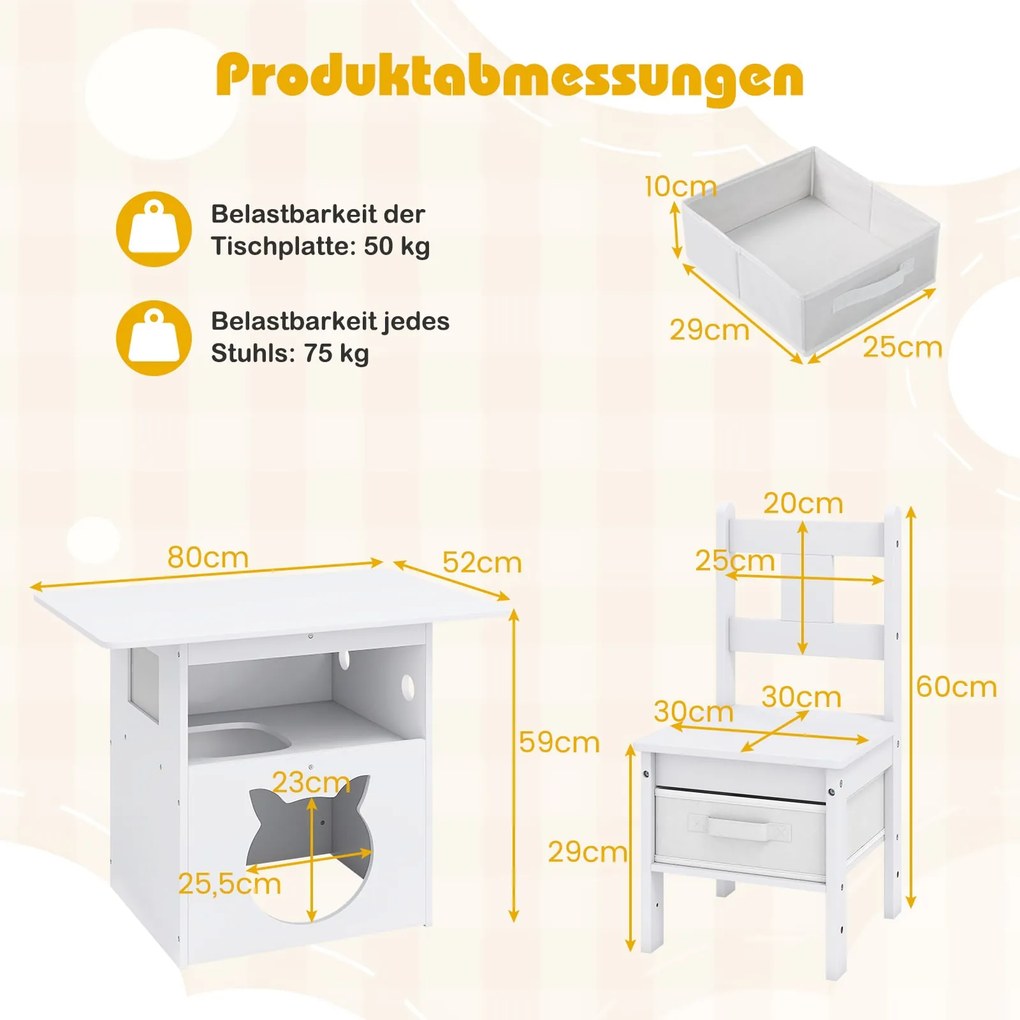 Costway 2 v 1 dětská sedací skupina s domečkem pro kočky 3 díly dětský stůl s 2