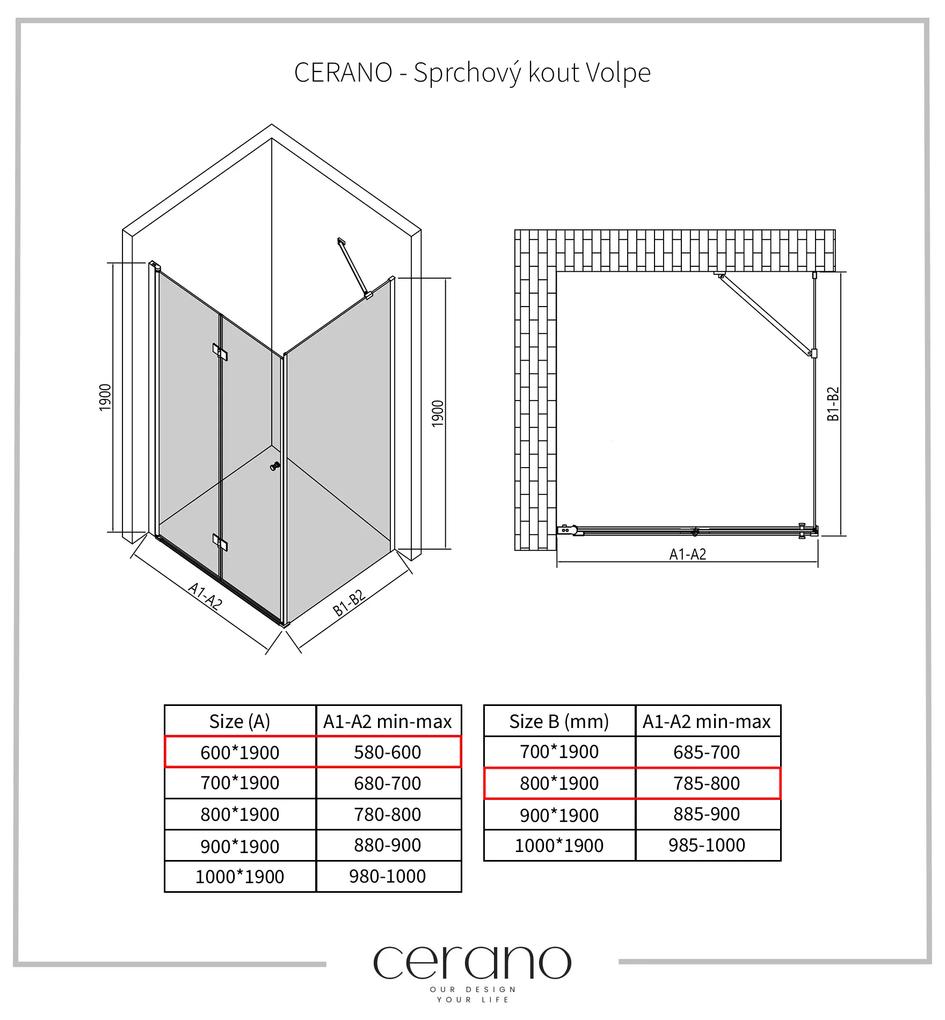 CERANO - Sprchový kout Volpe L/P - černá matná, transparentní sklo - 60x80 cm - skládací