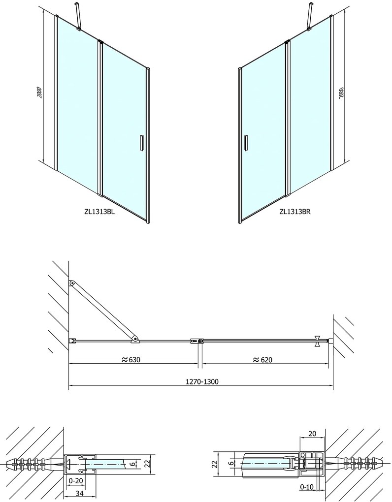 Polysan ZOOM LINE BLACK sprchové dveře 1300mm, čiré sklo, ZL1313B
