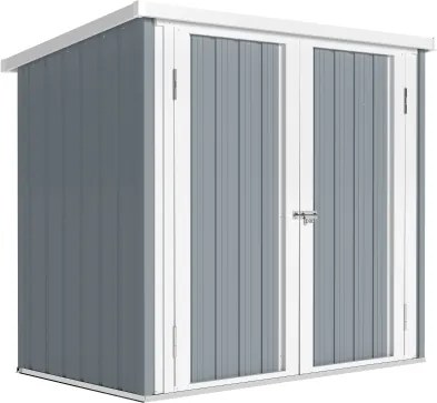 Outsunny kovový zahradní domek 1,1 m², sklad nářadí s pultovou střechou, uzamykatelné dvojité dveře, 147 x 86 x 134 cm