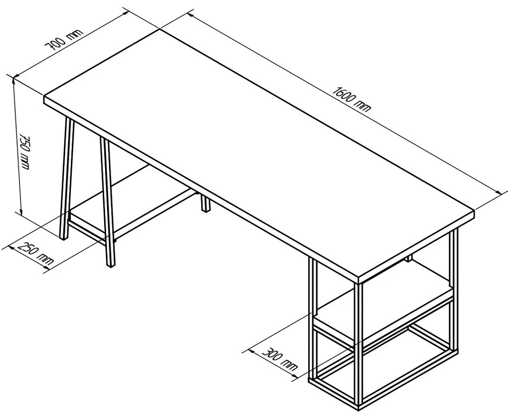 Wuders Pracovní stůl Jobs s masivní dubovou deskou 2100 x 700 mm