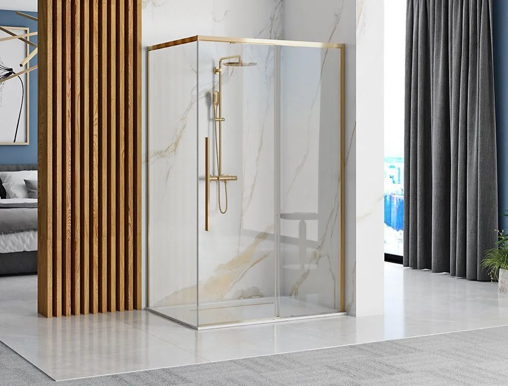 Rea - SOLAR GOLD ELEGANT čtvercový sprchový kout 90 x 90 cm, čiré sklo/zlatý profil, REA-K4900