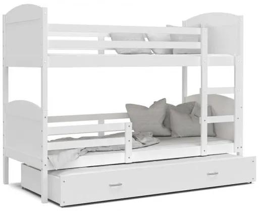 DOBRESNY Dětská patrová postel MATYAS 3 80x190 cm s bílou konstrukcí v bílé barvě s přistýlkou