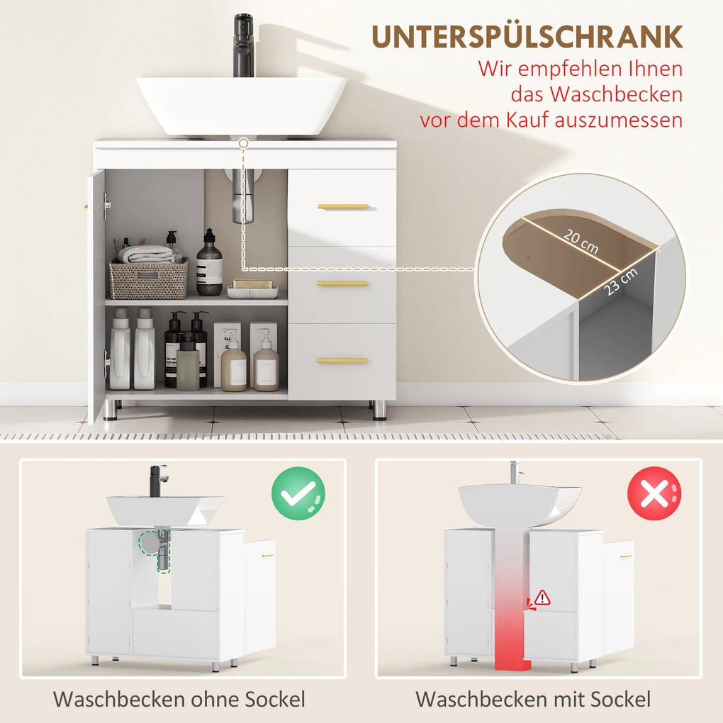 HOMCOM Spodní koupelnová skříňka, 3stupňový design, MDF, dřevotříska, bílá