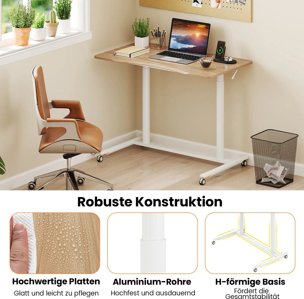 Costway Stůl ve tvaru C s kolečky 70-106 cm výškově nastavitelný stojící natural
