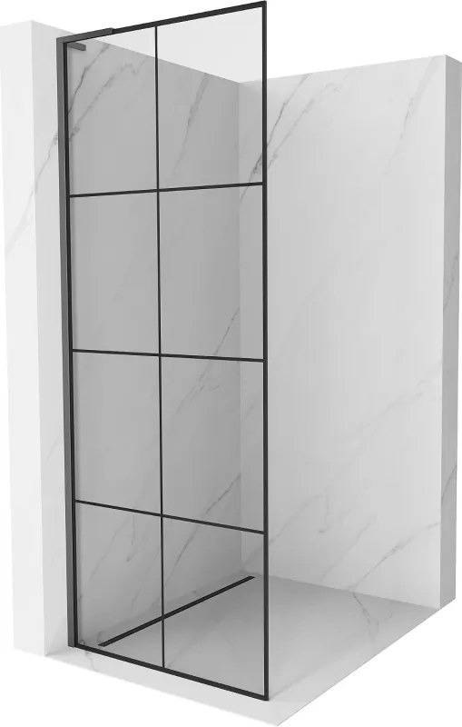 Mexen Kioto L, sprchová zástěna Walk-In 90 x 200 cm, 8mm čiré sklo černý vzor, grafitový profil, 800-090-103-95-77