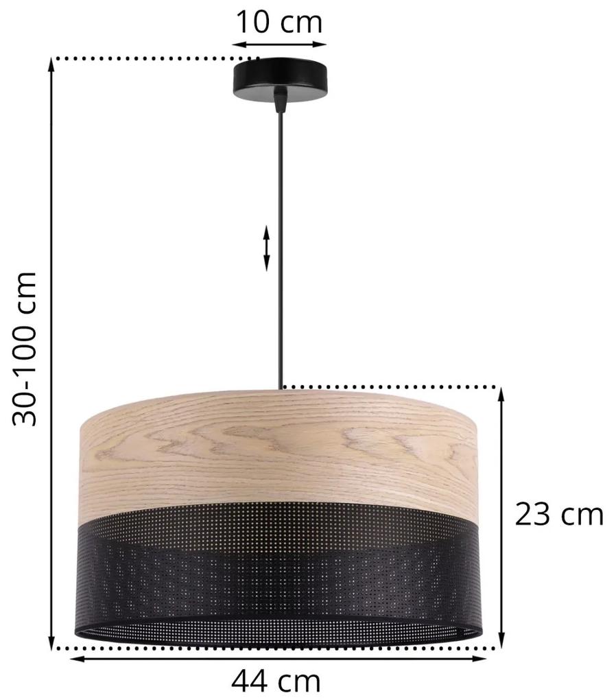 Light Home Závěsné svítidlo Wood, 1x béžová dubová dýha/černé plastové stínítko, (fi 44cm)