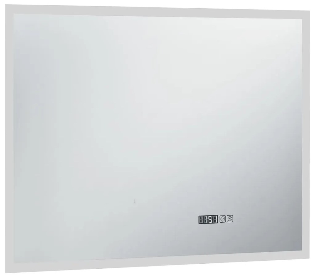 Koupelnové LED zrcadlo - dotykový senzor + zobrazení času | 80x60 cm