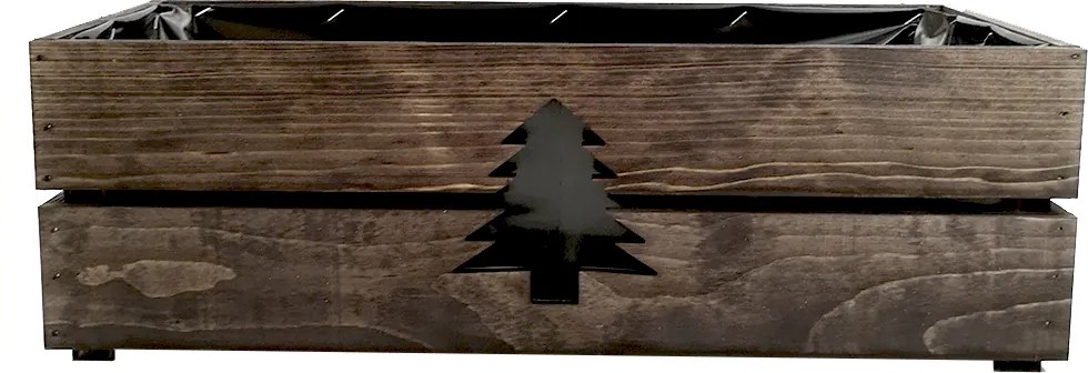 AMADEA Dřevěný vánoční truhlík se stromečkem tmavý, uvnitř s černou fólií, 52x21,5x17cm, český výrobek