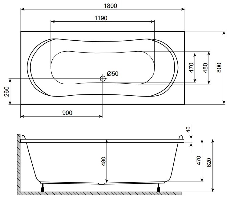 ARTTEC KRONA LUXUS 180 x 80 cm hydromasážní akrylátová vana PAN04390