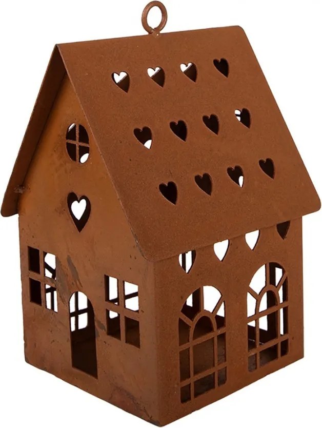 Rezavý svícen ve tvaru domku Rustic Charm - 12*12*20 cm