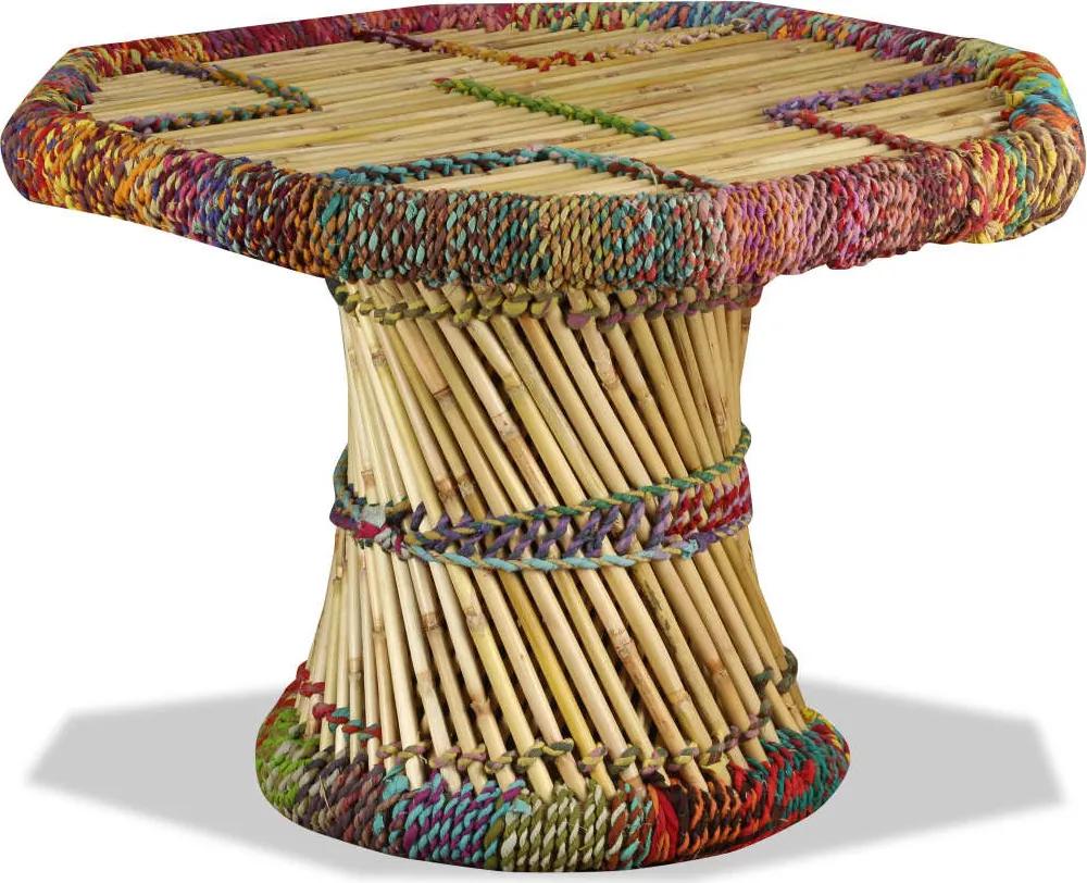 vidaXL Konferenční stolek, bambus s látkou chindi, [244214] Barva: Vícebarevný