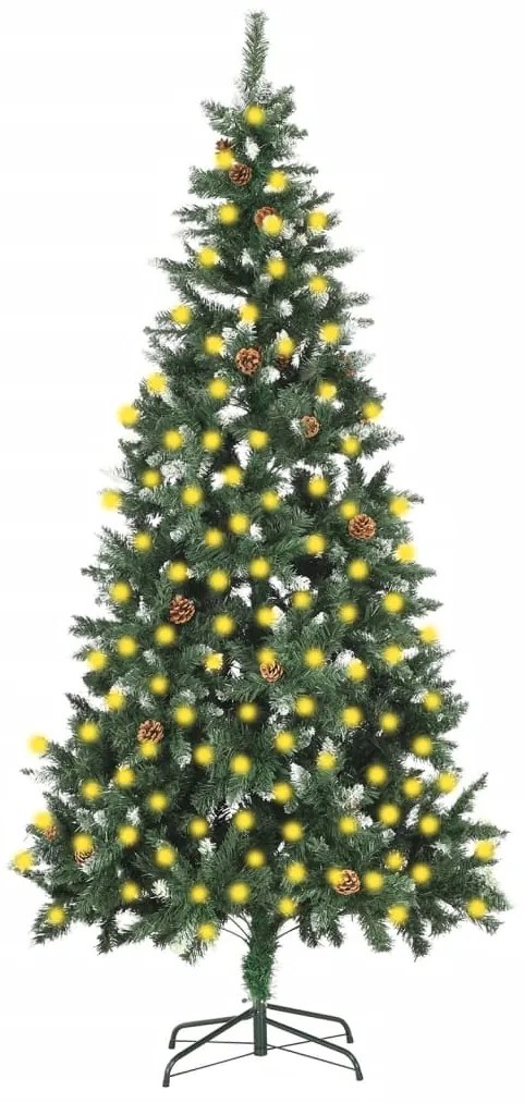 3077748 vidaXL Umělý vánoční stromek s LED diodami a se šiškami 210 cm