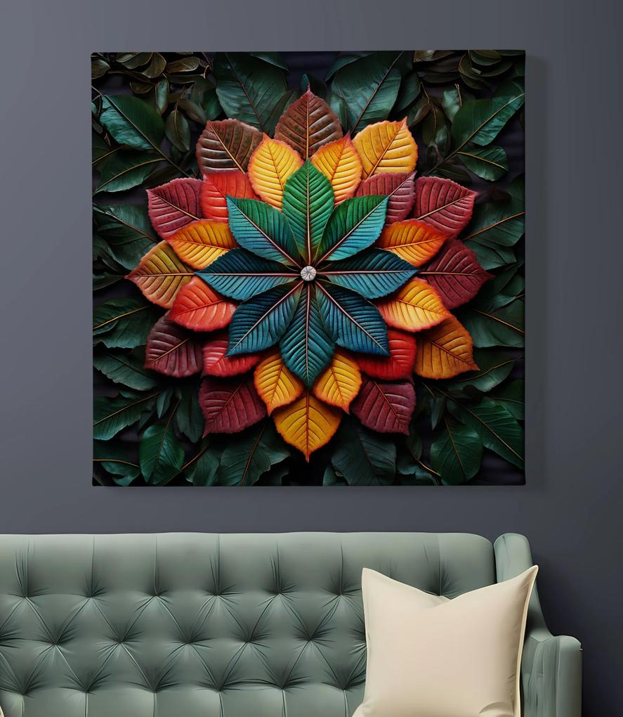 Obraz na plátně - Mandala barevné listy FeelHappy.cz Velikost obrazu: 80 x 80 cm