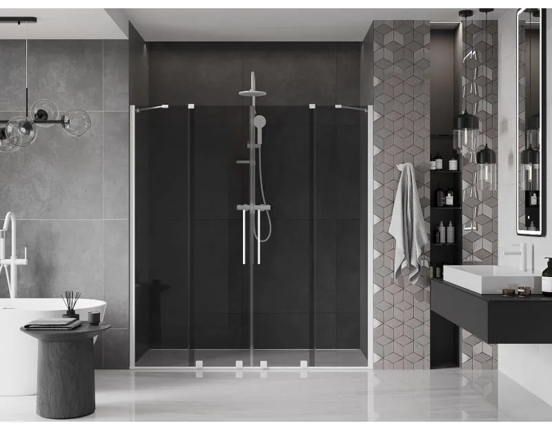 Mexen Velar Duo, posuvné sprchové dveře do otvoru 170 cm, 8mm šedé sklo, bílá matná, 871-170-000-42-20