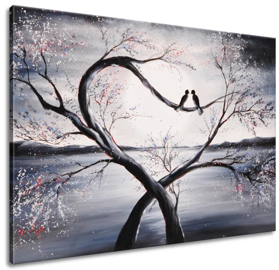Gario Ručně malovaný obraz Ptačí láska na větvi Rozměry: 120 x 80 cm