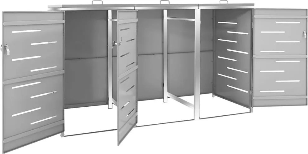vidaXL Přístřešek na tři popelnice 207 x 77,5 x 112,5 cm nerezová ocel [149560] Barva: Šedá