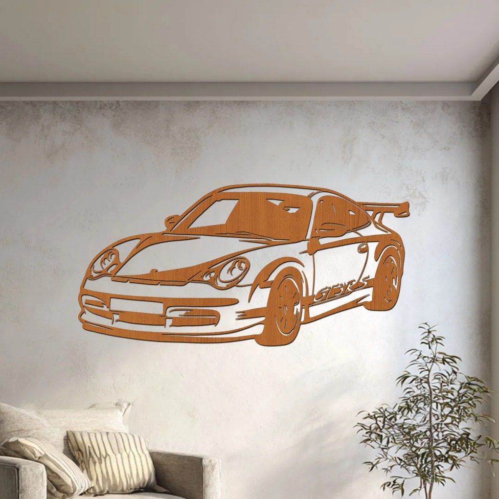 dřevo života Dřevěný obraz Porsche 911 GT3 RS Zvolte rozměr (cm): 60x29, Zvolte barvu dekoru: Černá