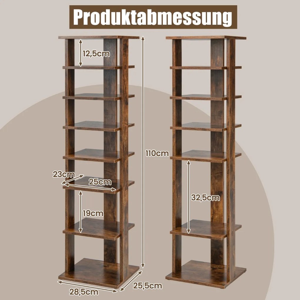 Costway Výškově nastavitelný 8patrový dřevěný stojan na boty, který šetří místo