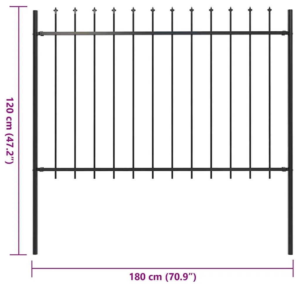 vidaXL Marketos Zahradní plot Woerden s kopím nahoře ocelový 181 x 120 cm černý