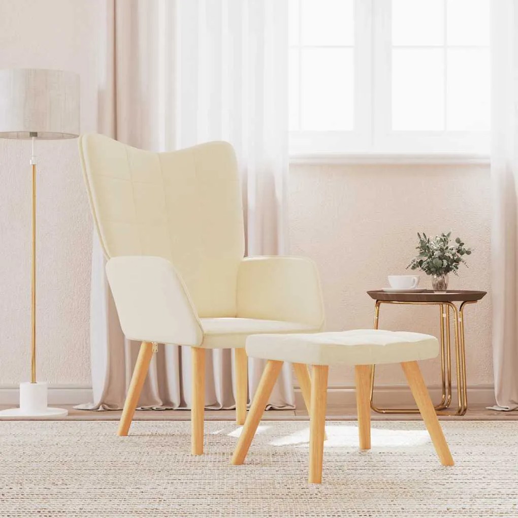 Relaxační křeslo se stoličkou krémové textil 327932