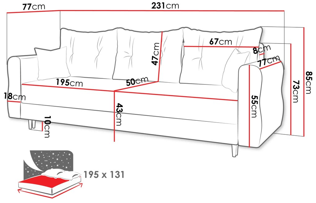 Rozkládací třímístná pohovka EXETER - světlá béžová