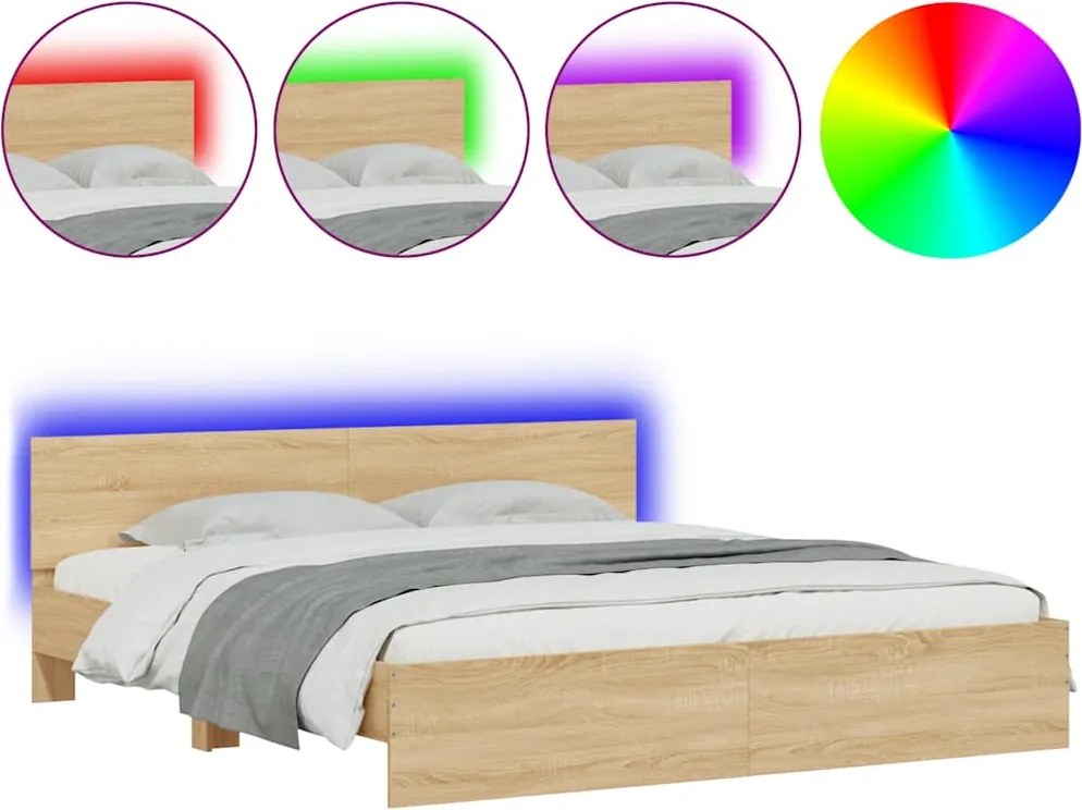 Rám postele s čelem a LED osvětlením dub sonoma 200 x 200 cm 3207583