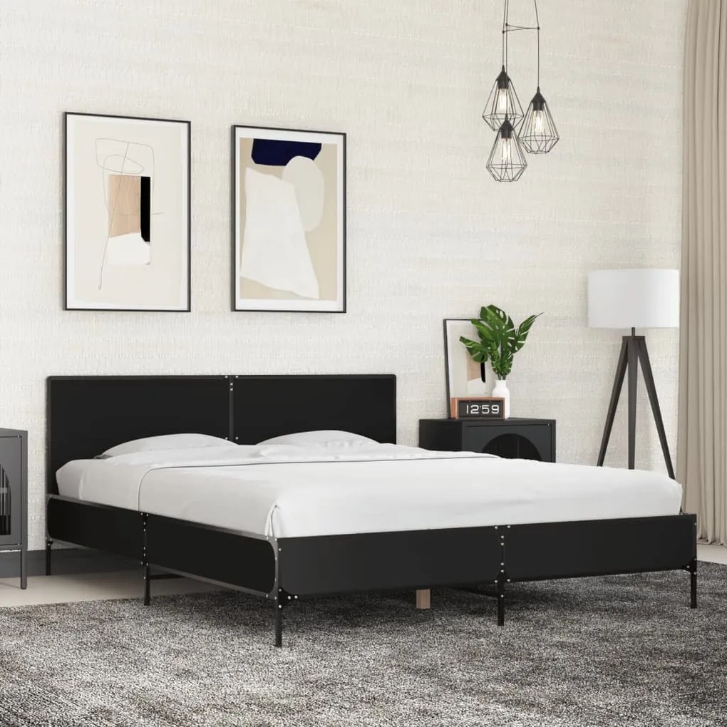 Rám postele černý 150 x 200 cm kompozitní dřevo a kov 3280002
