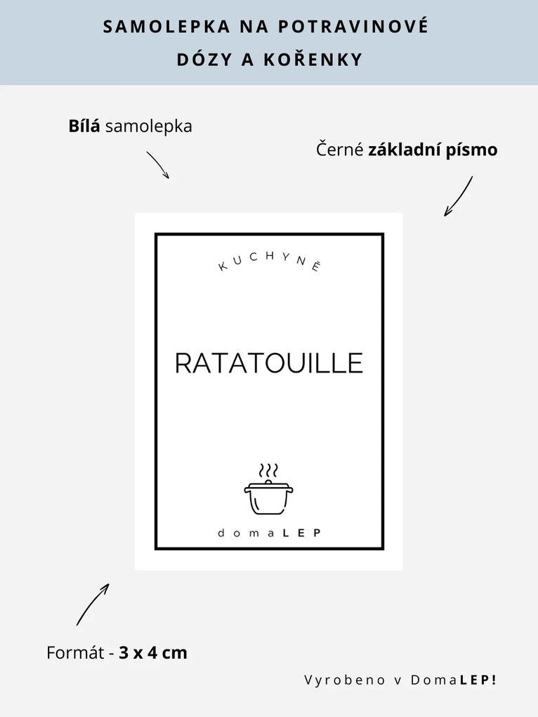 Samolepka na kořenky RATATOUILLE bílá 3 × 4 cm základní písmo