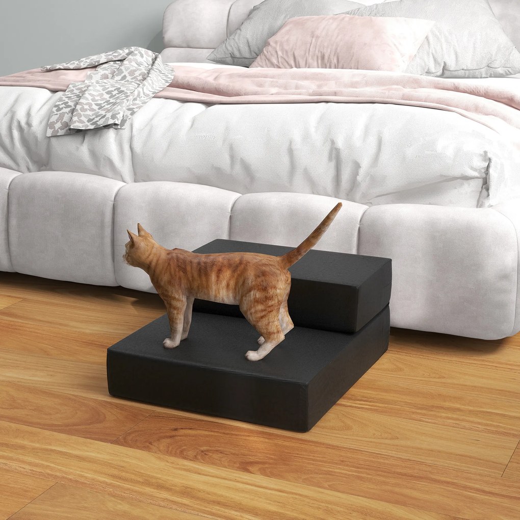 Schodiště PawHut pro psy a kočky, skládací, 2 stupně, černé, D45xŠ39xV20cm, praktická podložka pro snadné lezení | Aosom.de
