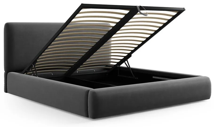 Tmavě šedá čalouněná dvoulůžková postel s úložným prostorem s roštem 180x200 cm Colonel – Cosmopolitan Design