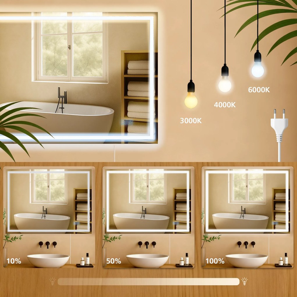 Koupelnové zrcadlo Jaffrey 60x80 bez Bluetooth – čiré sklo