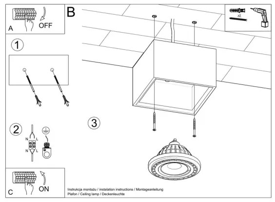 Sollux SL.0883 - Stropní svítidlo QUATRO 1xGU10/40W/230V beton