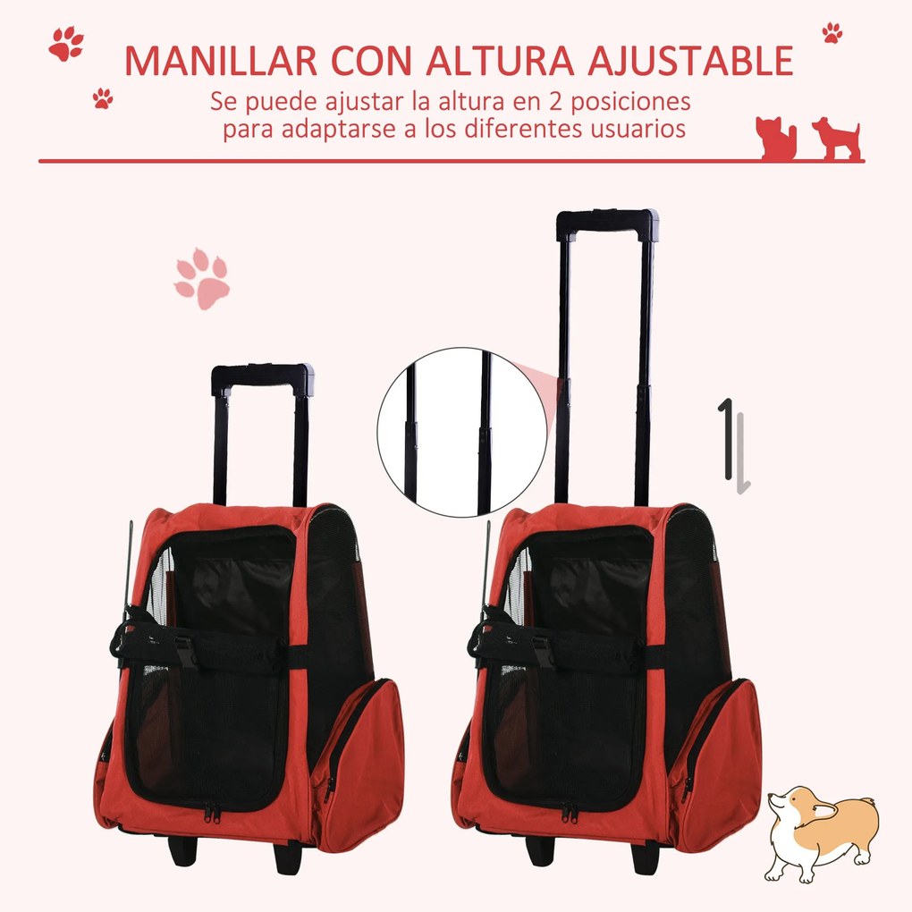 PawHut Pet Carrier Kart 2 v 1 Batoh 42x25x55 cm pro domácí mazlíčky Psy Kočky Červená