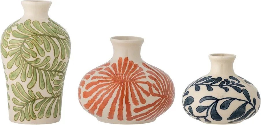 Ručně malované vázy v sadě 3 ks z kameniny (výška 16 cm) Fauni – Bloomingville