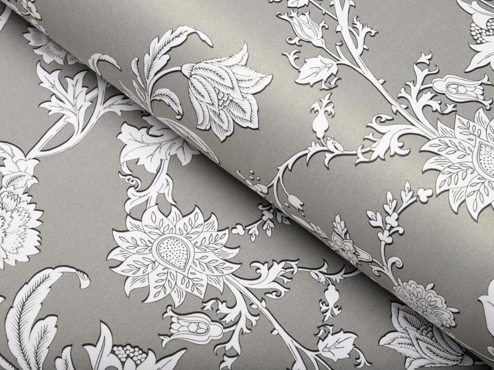 Biante Dekorační povlak na polštář s lemem PM-021 Zámecké květy na šedobéžovém 40 x 60 cm