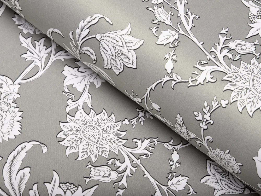 Biante Dekorační povlak na polštář s lemem PM-021 Zámecké květy na šedobéžovém 45 x 45 cm