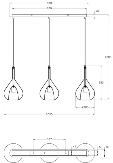 Fabas Luce 3481-48-297 - Lustr na lanku LILA 3xE27/40W/230V čirá/zlatá/šedá