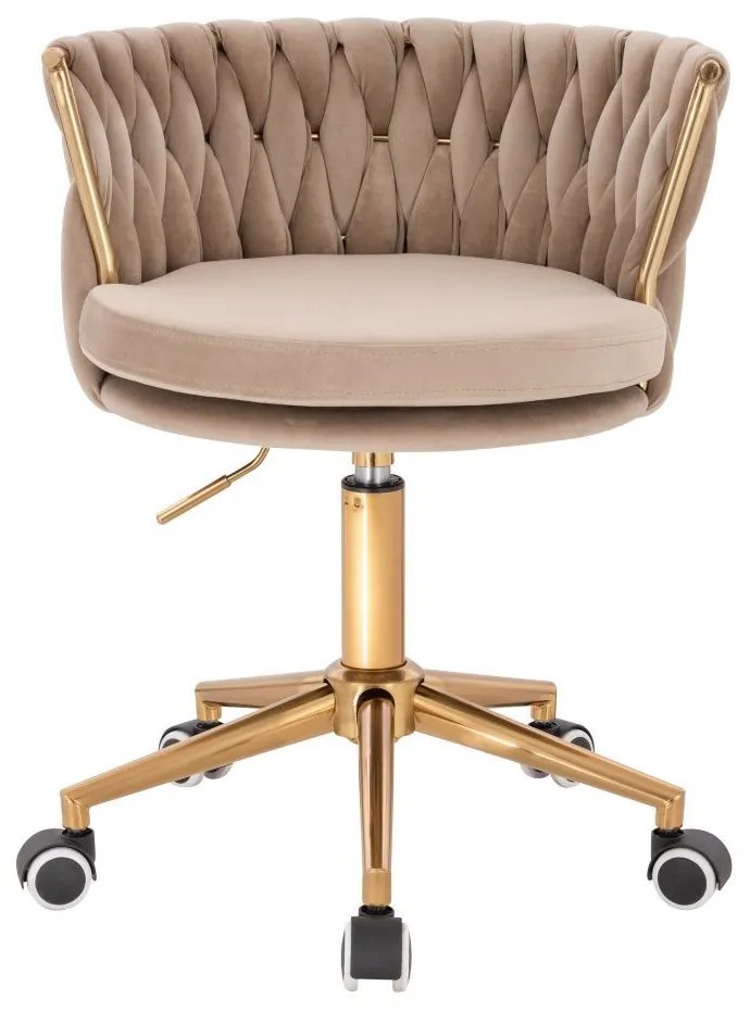 LuxuryForm DESIGN Otočná židle LYON VELUR na zlaté podstavě s kolečky - latte