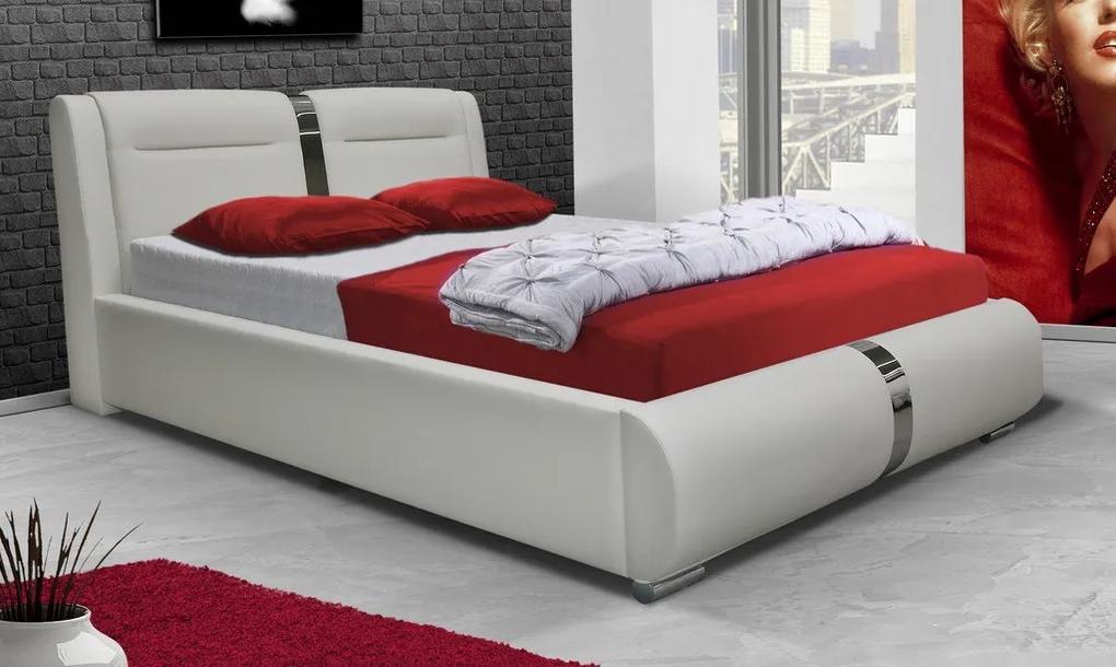 Manželská postel s úložným prostorem CS35013, 180x200 cm, bílá ekokůže