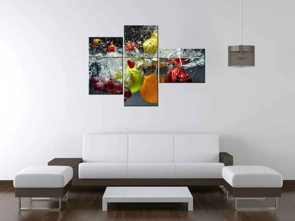 Gario Obraz s hodinami Sladké ovoce - 3 dílný Rozměry: 90 x 30 cm