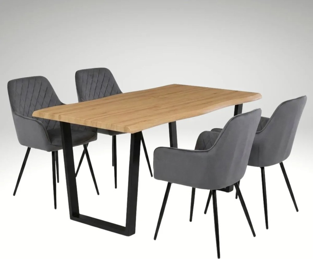 Vikio Jídelní set pro 4 osoby 160x90 cm dub noha U šedá židle s područkami VJS166-4S