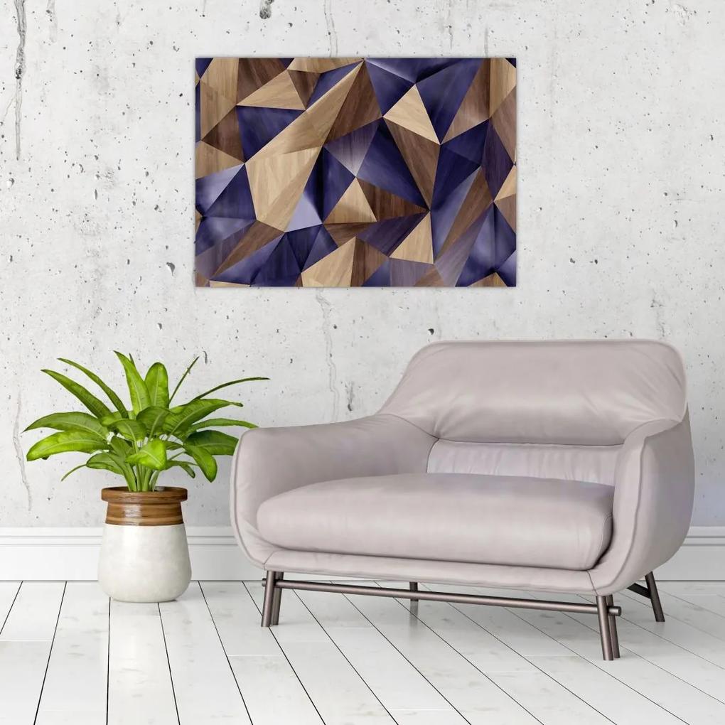 Skleněný obraz - 3D dřevěné trojúhelníky (70x50 cm)