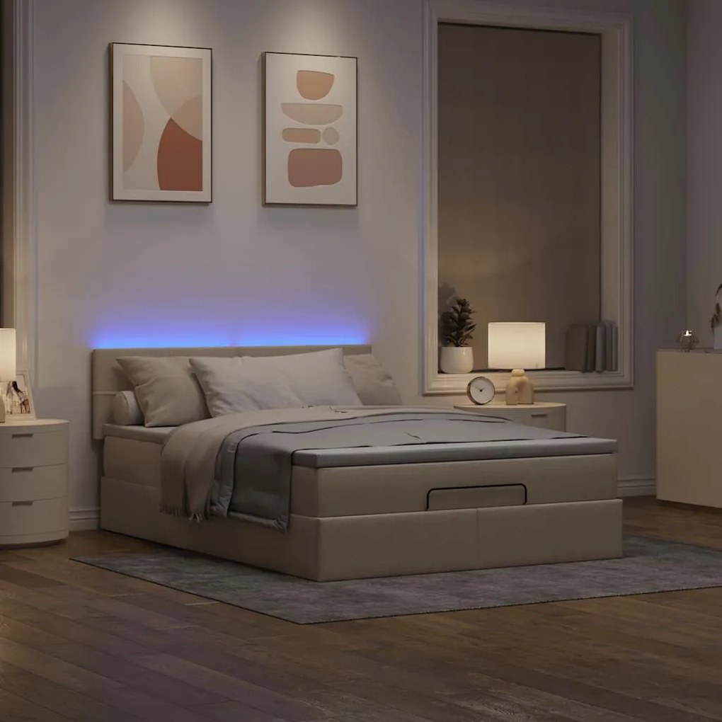 Osmanská postel s matrací & LEDs Cream 140x190 cm Látka 3312310