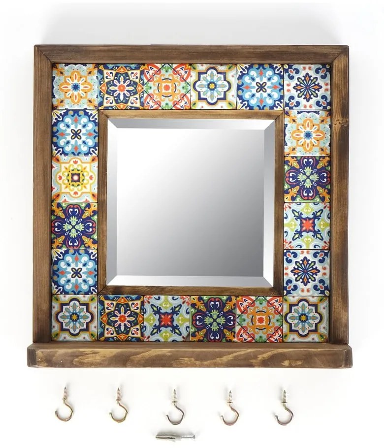 Nástěnné zrcadlo s poličkou s rámem z kamene 32.5x33 cm – Wallity
